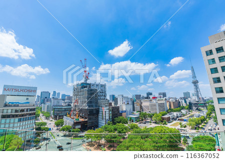Chunichi Building, view from the rooftop plaza... - Stock Photo ...