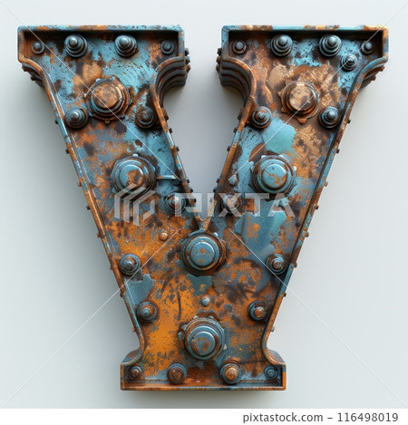 old, rusty letter V sits solemnly on a white... - Stock Illustration ...