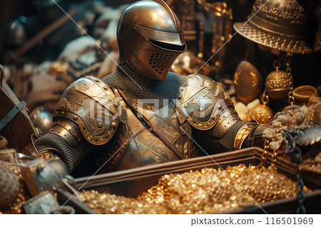 Ancient armor buried among treasures: Fantasy... - Stock Illustration ...