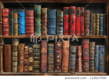 Vintage bookshelf. Bookcase of library. Concept... - Stock Illustration ...