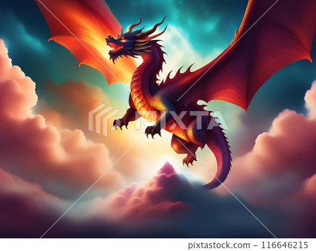 Dragon God Flying in the Sky - 3 - Stock Illustration [116646215] - PIXTA