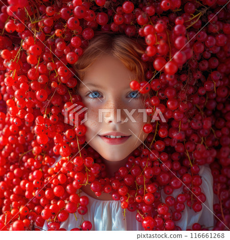 Smiling little girl face ripe red currant... - Stock Illustration ...