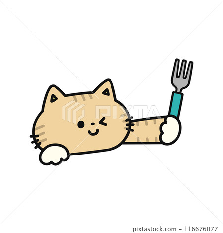 Cute cat holding a fork - Stock Illustration [116676077] - PIXTA