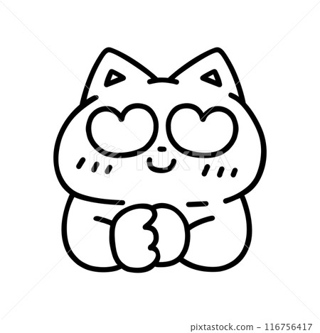 Cute cat with heart-shaped eyes - line drawing - Stock Illustration ...