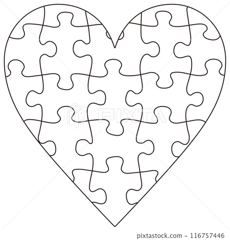 Jigsaw puzzle_heart_line drawing - Stock Illustration [116757446] - PIXTA