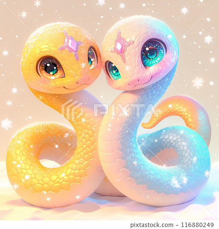 2025 Two cute little snakes are curled up... - Stock Illustration ...