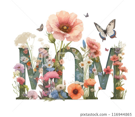 Mothers day postcard. Mom text with flowers. - Stock Illustration ...