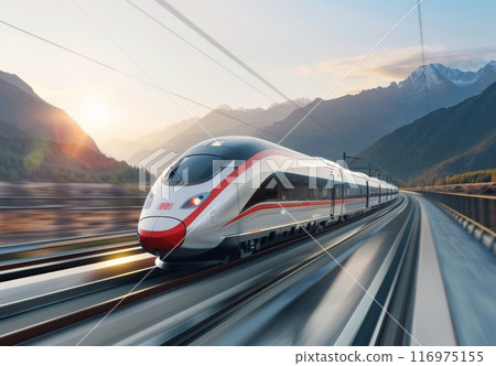 High-Speed Train Traveling Through Mountain Valley - Stock Illustration ...