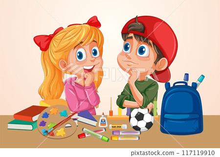 Children Thinking and Learning Together-插圖素材 [117119910] - PIXTA圖庫