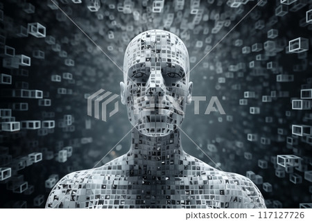 a robot with human body made of disintegrating... - Stock Illustration ...