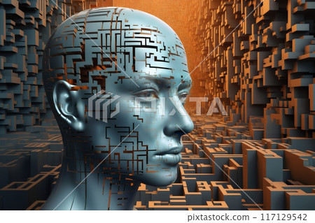 face of female android bio robot, close... - Stock Illustration ...