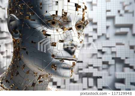 face of female android bio robot, close... - Stock Illustration ...