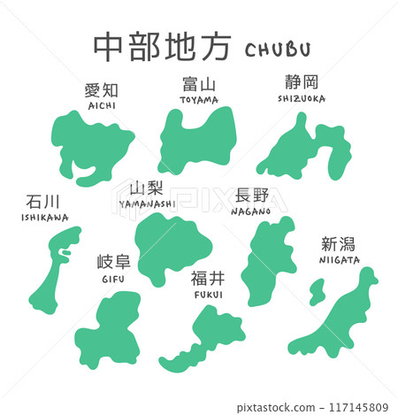 Simple map of the Chubu region of Japan -... - Stock Illustration ...
