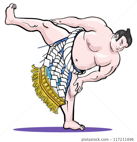 Sumo wrestlers stomping their feet in their... - Stock Illustration ...