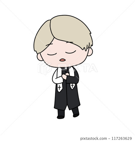 A cartoonish drawing of a young man in a black-插圖素材 [117263629] - PIXTA圖庫