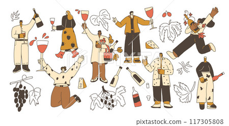 Wine Festival Set. People with wineglasses and... - Stock Illustration ...