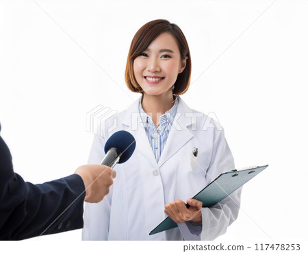 Japanese woman in a white coat being... - Stock Illustration [117478253 ...
