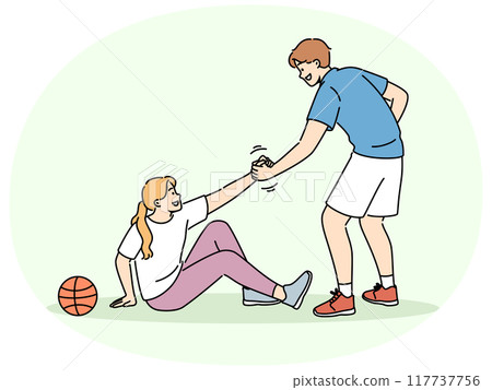 Basketball caviar helps fallen girl to stand... - Stock Illustration ...