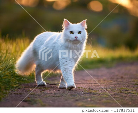 Walking white cat - Stock Illustration [117937531] - PIXTA