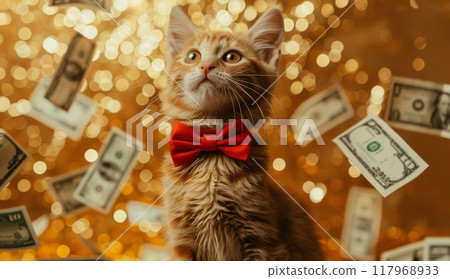 Rich cat with flying money. Finance win. Funny... - Stock Illustration ...