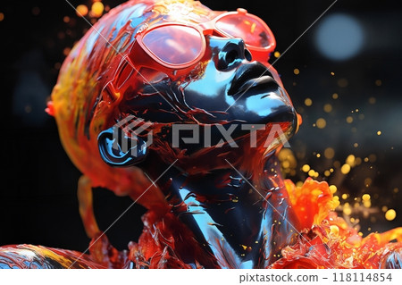 woman with red glasses and a fire painted body... - Stock Illustration ...