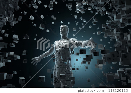 a robot with human body made of disintegrating... - Stock Illustration ...