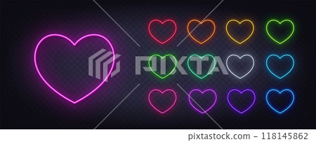 Neon Colorful Heart Sign Set on the transparent...-插圖素材 [118145862 ...
