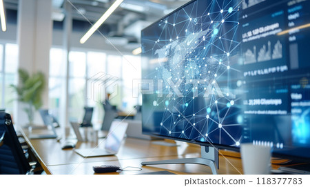 A computer monitor displays a network of dots - Stock Illustration [118377783] - PIXTA