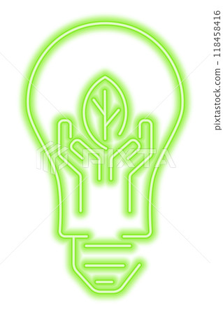 Neon green light bulb with hands and leaf - Stock Illustration ...