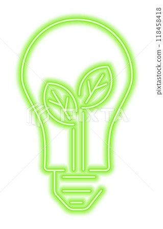 Neon green light bulb with leaf - Stock Illustration [118458418] - PIXTA