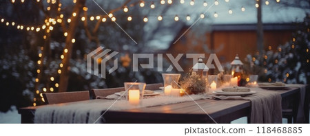 blurred garden party background on cozy winter day - Stock Illustration ...