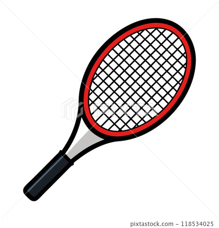 A tennis racket with a red handle and a white net - Stock Illustration ...