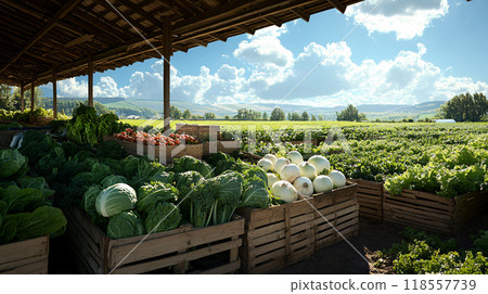 Beautiful organic fresh vegetable farm. organic...-插圖素材 [118557739 ...