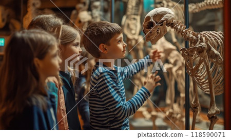 A group of excited children observing an...-插圖素材 [118590071] - PIXTA圖庫