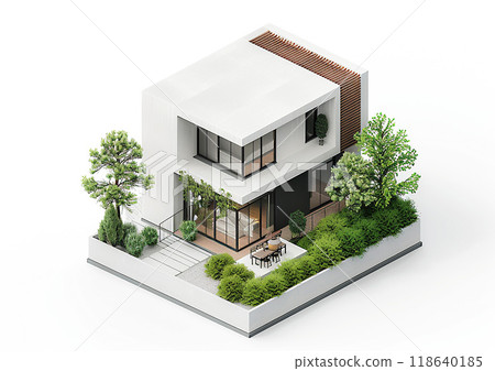 Modern tiny loft-style house, 3D isometric...-插圖素材 [118640185] - PIXTA圖庫