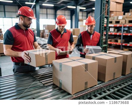 warehouse worker checking boxes in warehouse - Stock Illustration ...
