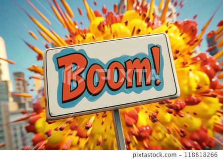 A sign with the word BOOM written on it is...-插圖素材 [118818266] - PIXTA圖庫