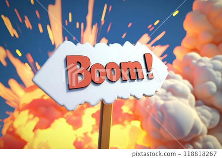 A sign with the word BOOM written on it is...-插圖素材 [118818267] - PIXTA圖庫