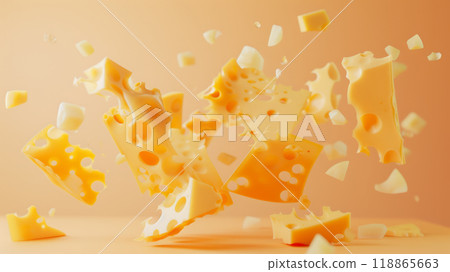 Falling pieces of cheese. - Stock Illustration [118865663] - PIXTA