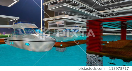Design of a docking area for guest vessels at... - Stock Illustration ...