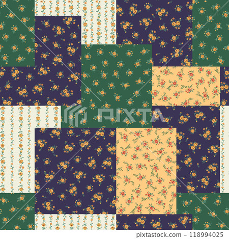Seamless patchwork with cute floral patterns, - Stock Illustration ...