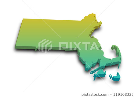 3d Map of Massachusetts state with color....-插圖素材 [119108325] - PIXTA圖庫