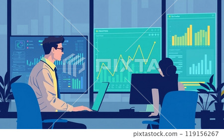 Business people working on monitor graph...-插圖素材 [119156267] - PIXTA圖庫