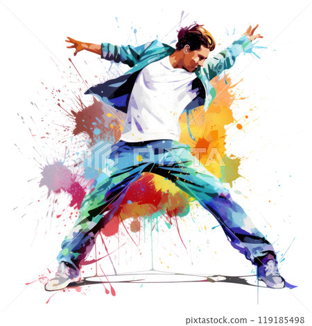 watercolor break dancing man with colorful... - Stock Illustration ...