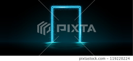 Neon door frame with sparkles and water surface.-插圖素材 [119220224] - PIXTA圖庫