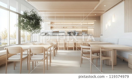 Bright and airy cafe featuring minimalist... - Stock Illustration ...
