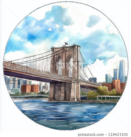 Brooklyn bridge. Brooklyn bridge hand-drawn... - Stock Illustration ...