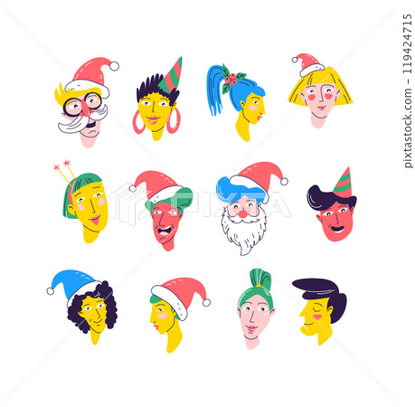 Christmas Party Time unique Characters. Diverse... - Stock Illustration ...