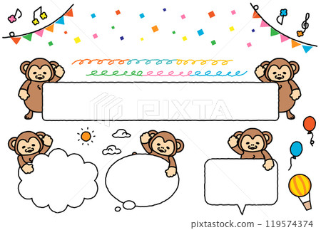 A set of cute monkey frames - Stock Illustration [119574374] - PIXTA