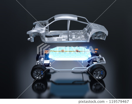 Explode view of glowing electric vehicle... - Stock Illustration ...
